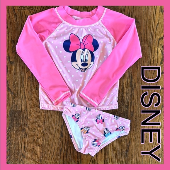 Disney | Swim | Disney Minnie Mouse Pink Kids Rashguards 2pc Swim Set ...